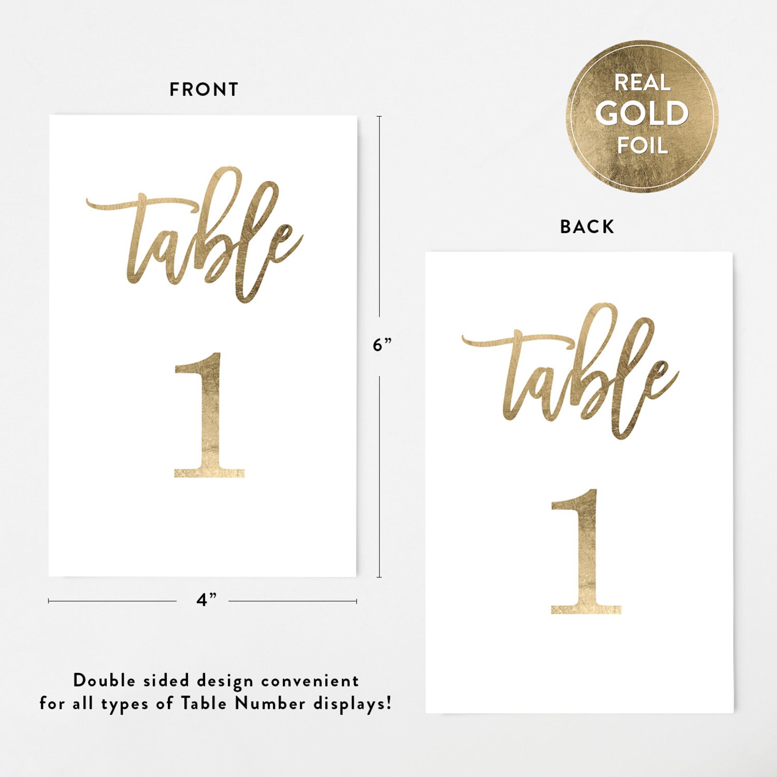 PRINTED Premium GOLD Foil Wedding Table Numbers, 4x6 Calligraphy Foil ...