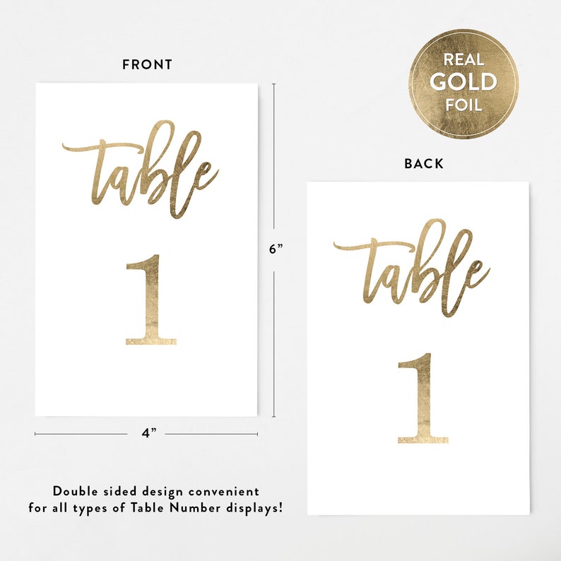 PRINTED Premium GOLD Foil Wedding Table Numbers 4x6 - Etsy