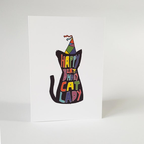 Happy Birthday Cat Lady Greetings Card - Etsy