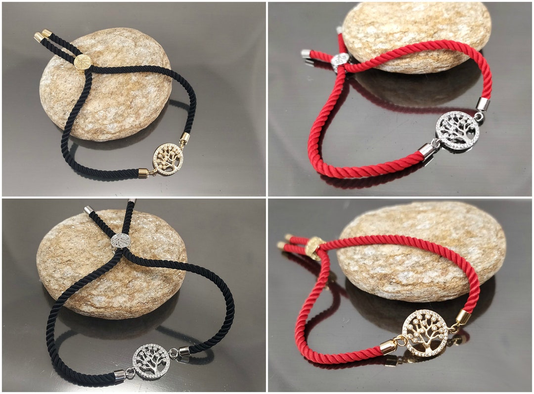 Tree of Life Bracelet, Black Gold String Bracelet, Tree Charm Bracelet ...