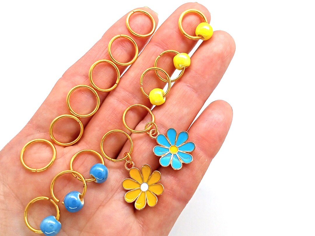 Chamomile HAIR RINGS, Blue Yellow Hair Rings, Hair Accessories, Ukraine ...