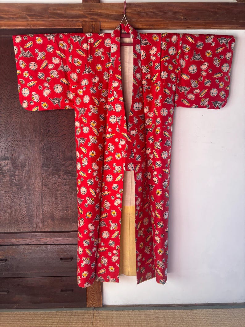 1950'svintage Japanese KIMONO Meisen Silk Kimono Gown Robe Antique ...