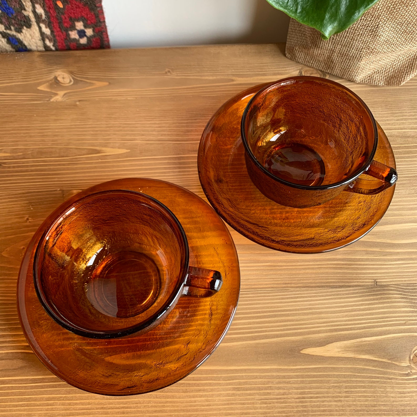 Vintage Arcoroc Sierra Umber Glass Cups and Saucers, Made in France ...