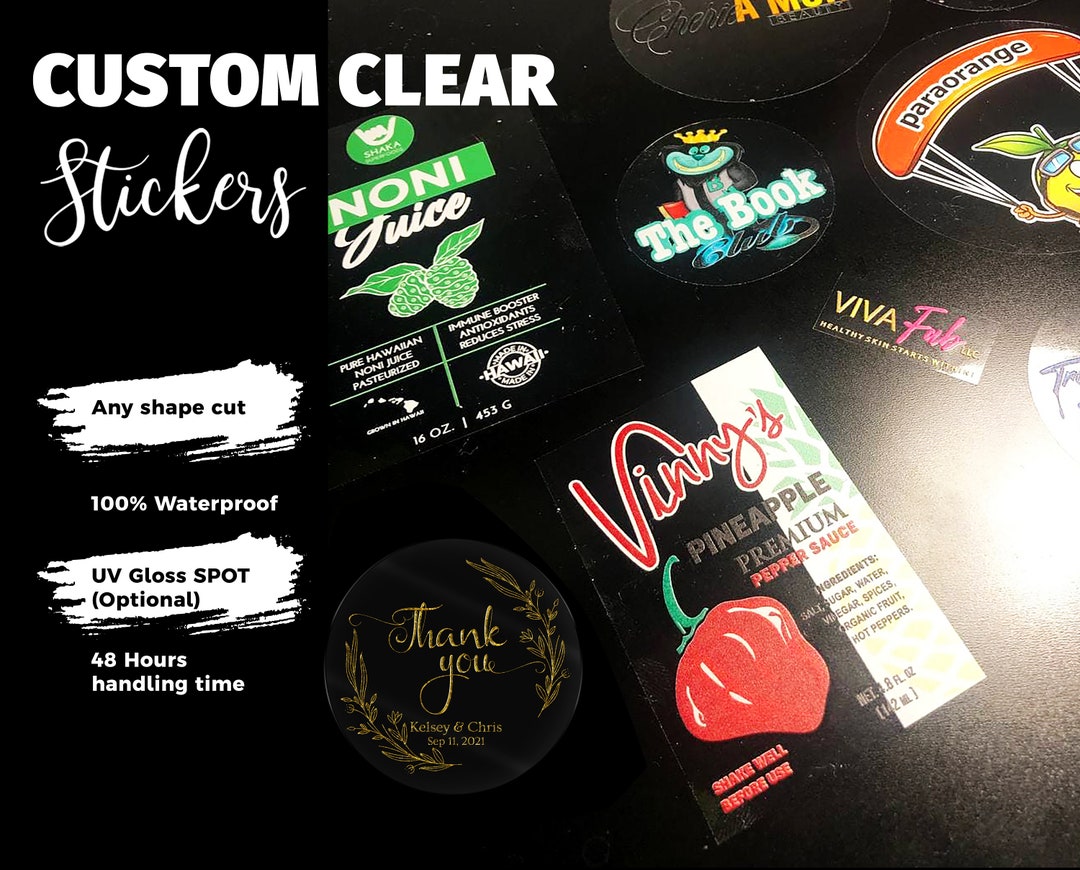 Custom CLEAR Stickers Waterproof, Clear Transparent Vinyl, Front ...