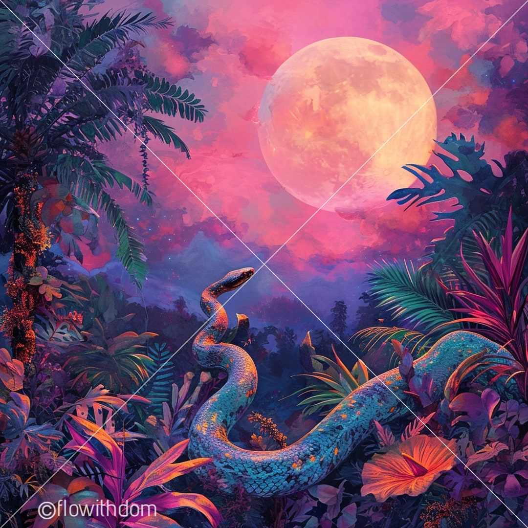 Snake Moon, Digital Download, Digital, Digital Art, Snake Art, Jungle ...