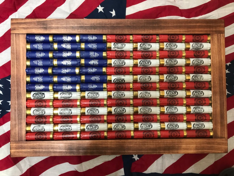 Shotgun Shell Rustic Wood American Flag Wall Decor Made With | Etsy