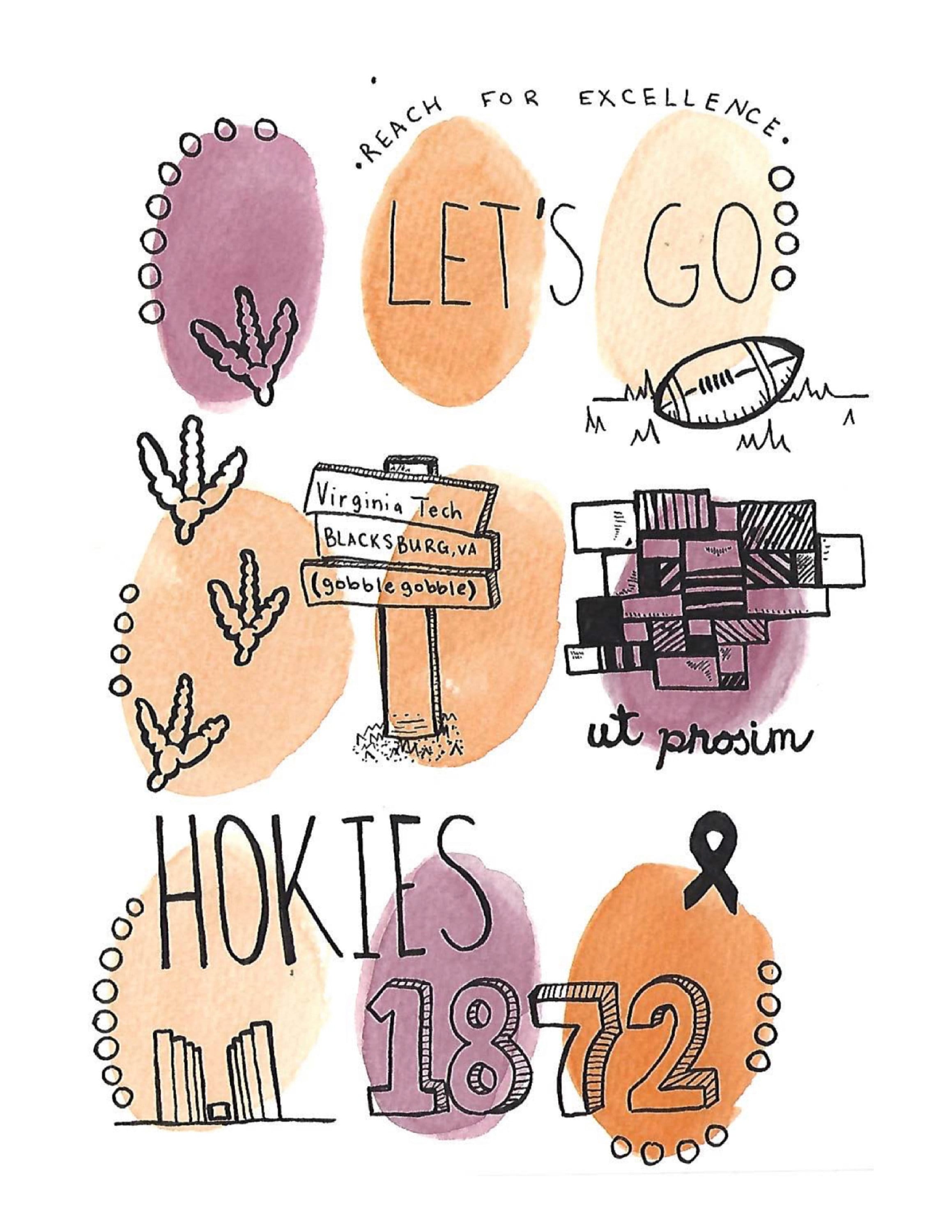 DIGITAL DOWNLOAD Virginia Tech Watercolor Doodle Print - Etsy