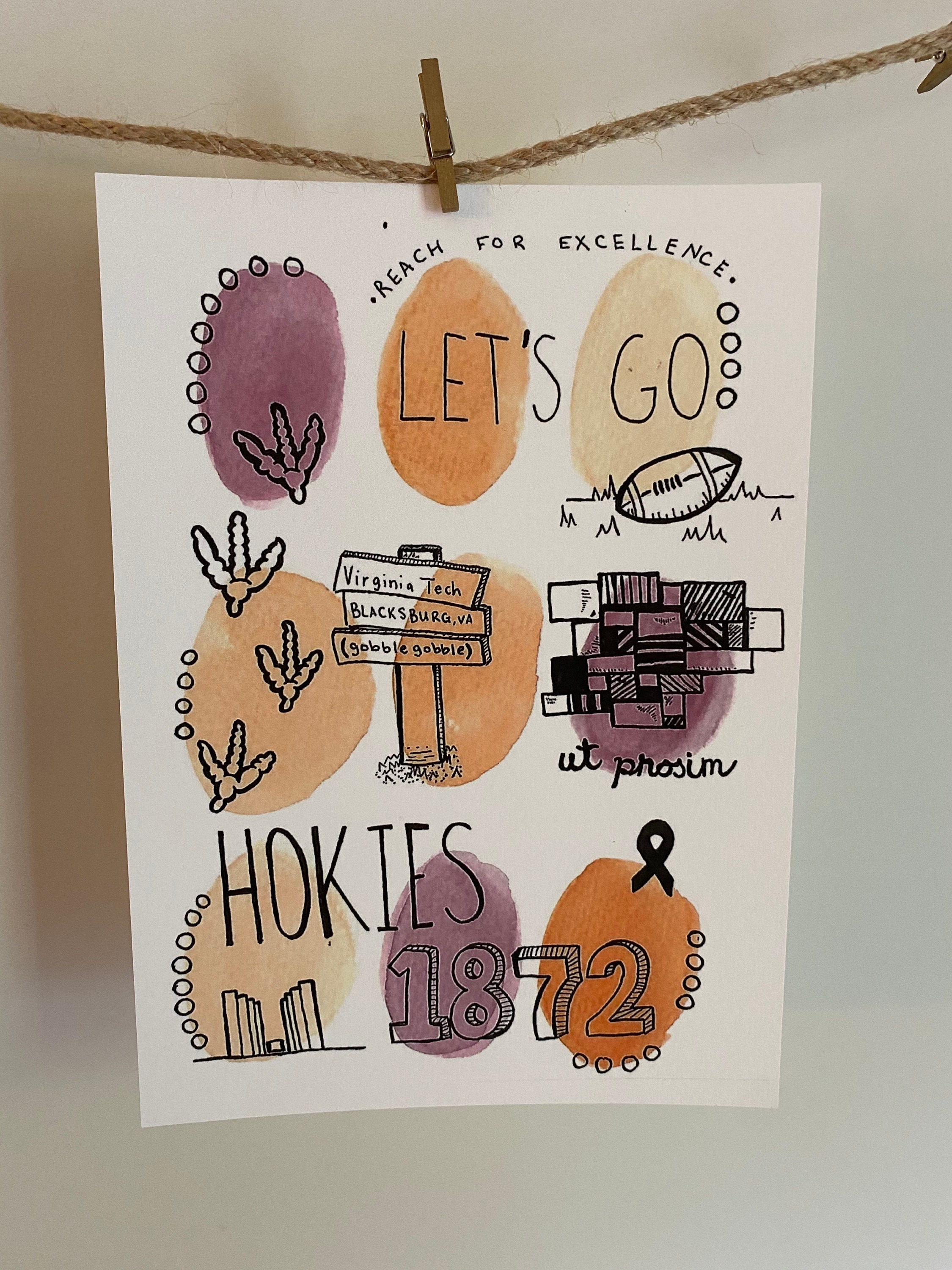 DIGITAL DOWNLOAD Virginia Tech Watercolor Doodle Print | Etsy