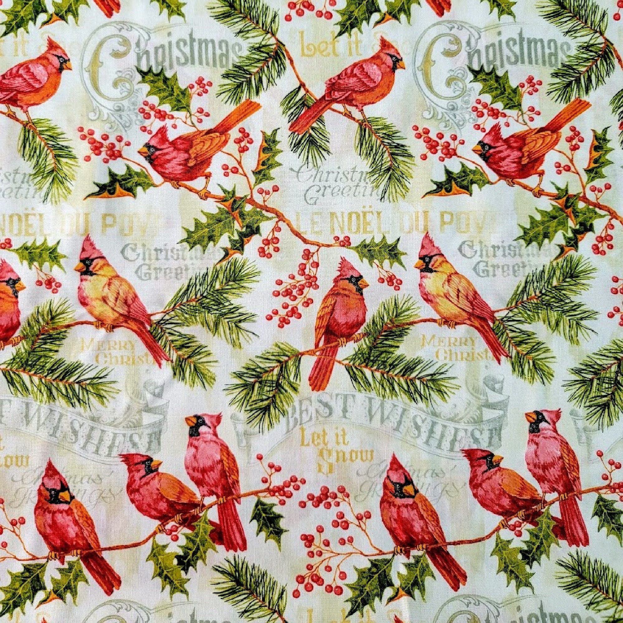 Christmas Red Birds Fabric Cotton Fabric cut in 1/2 yard | Etsy
