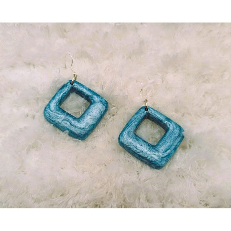 Square Turquoise Hoop Earrings With Silver Plated Findings Hand Crafted ...