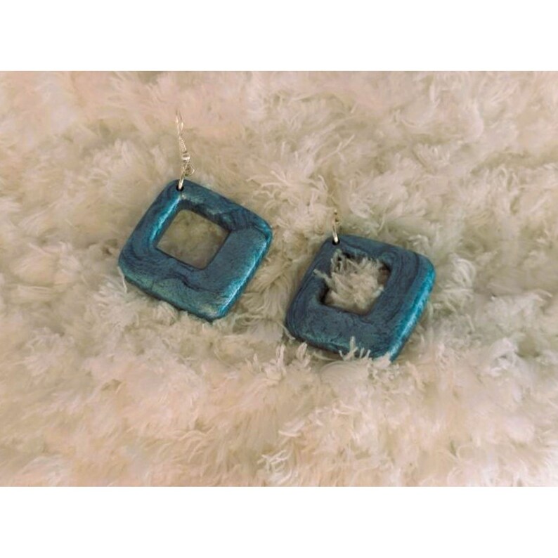 Square Turquoise Hoop Earrings With Silver Plated Findings Hand Crafted ...