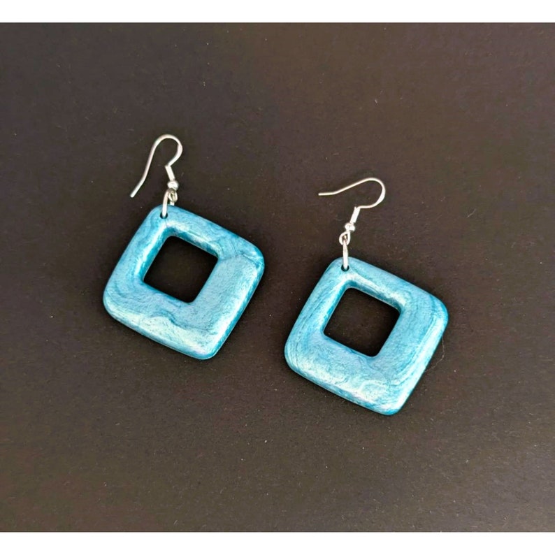 Square Turquoise Hoop Earrings With Silver Plated Findings Hand Crafted ...