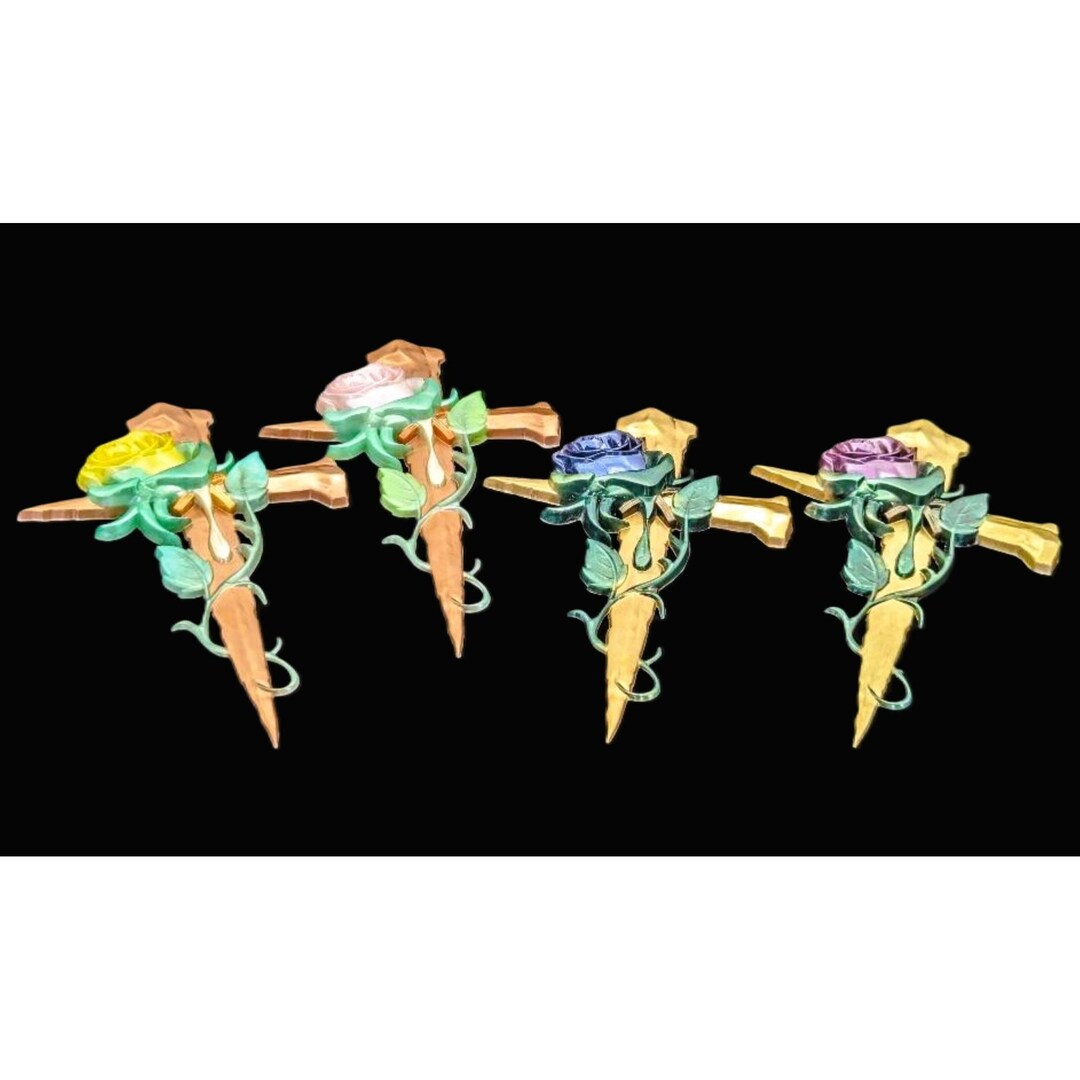 Cross With Rose - Metallic Colored Spike Cross With Rose Resin 10 in X ...