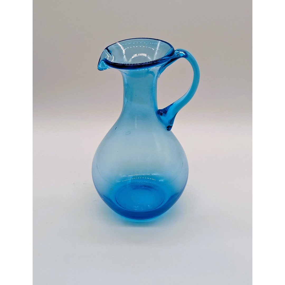Vintage Blue Glass Pitcher 8 in Tall - Etsy