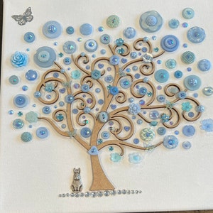 Button Tree Art, Blue Decor, Nursery Decor, Anniversary Gift, Custom ...