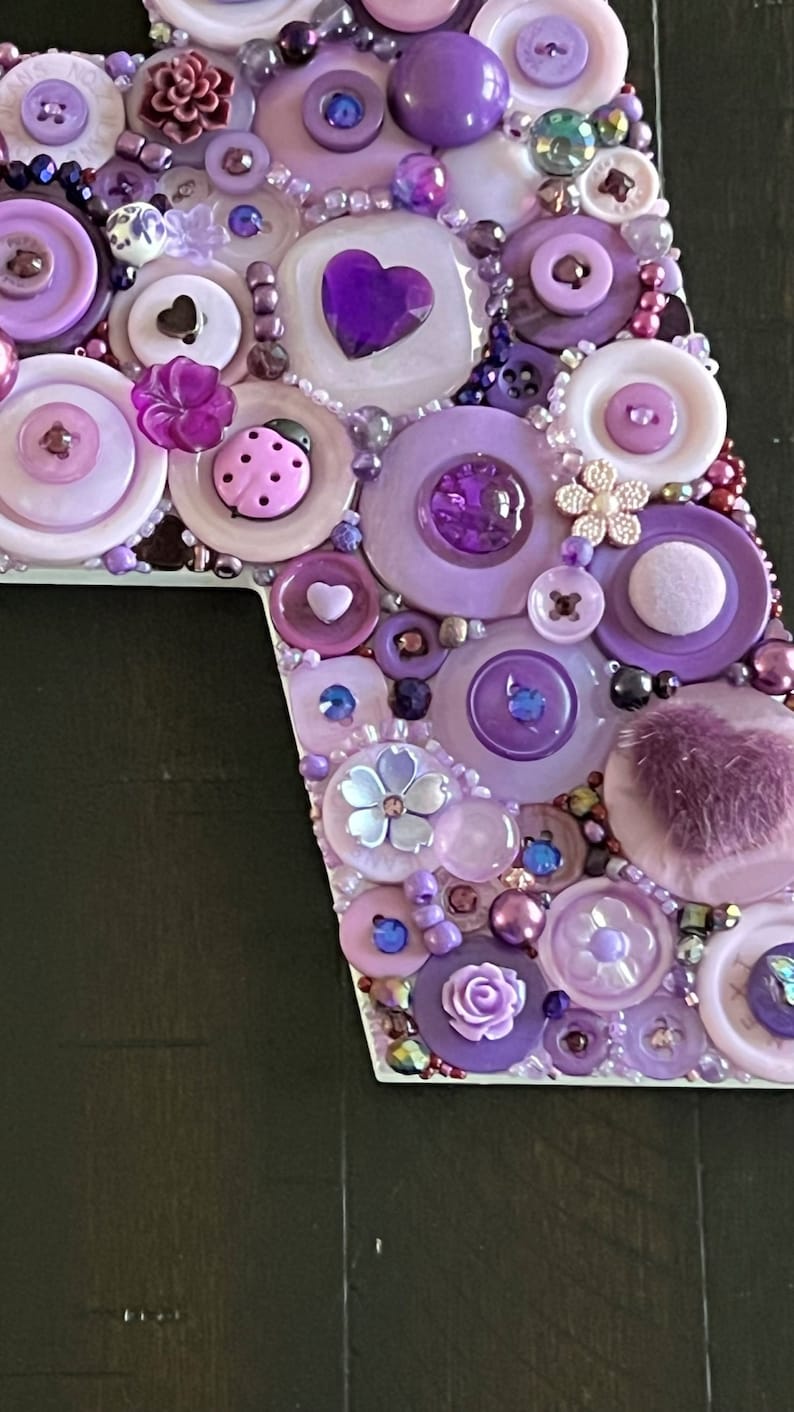 Purple Button Letter Art, Embellished Initial Decor (14x10 In) - Etsy