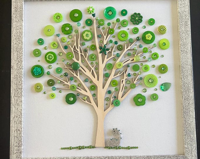Button Tree, Green Tree, Button Art, Childs Room Decor, Vintage Buttons ...