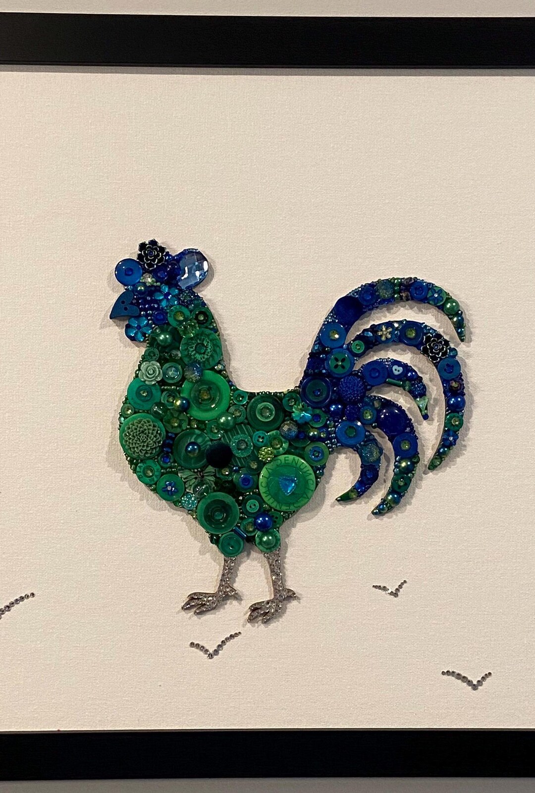 Rooster Button Art, Swarovski Rhinestone Embellished, Framed Artwork - Etsy
