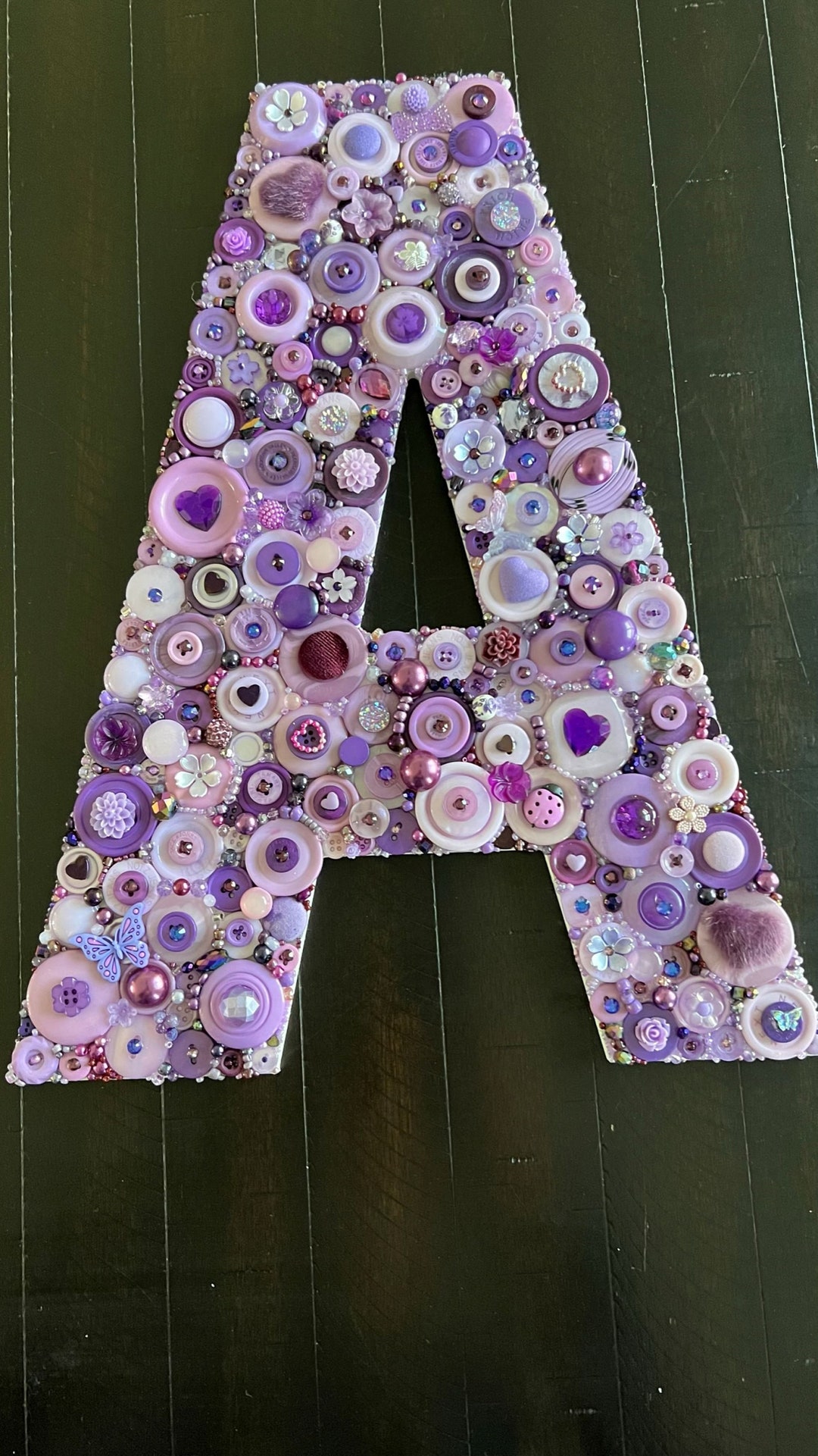 Alphabet Letter Art, Purple Decor, Vintage Buttons, Customizable Art ...