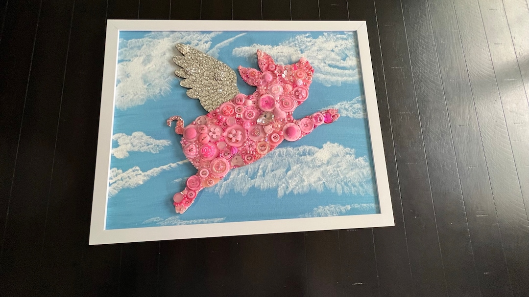Pink Pig,button Art, When Pigs Fly, Vintage Buttons, Framed Art, Free ...