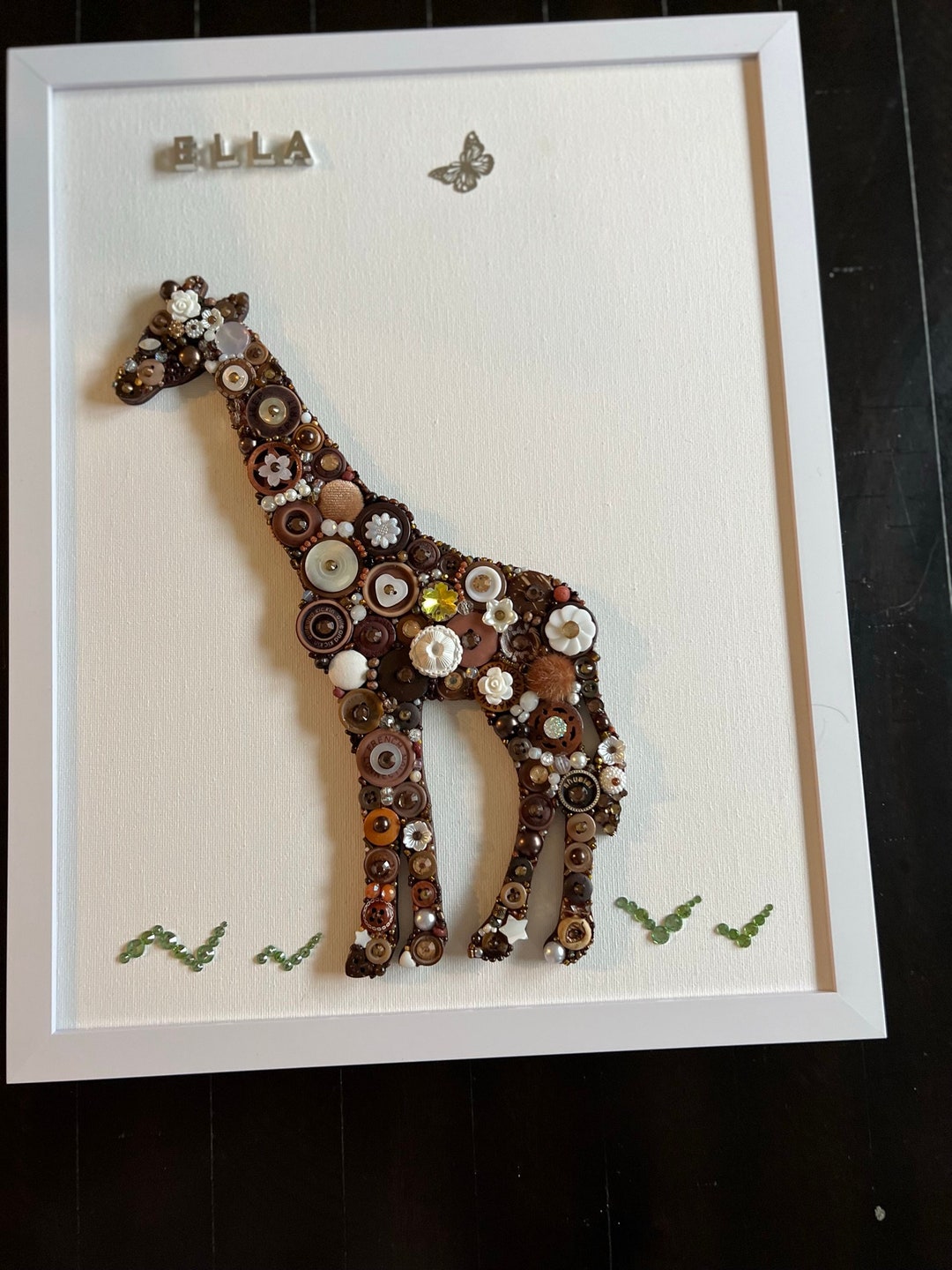 Giraffe Button Art, Framed Nursery Decor, Recycled Jewelry - Etsy