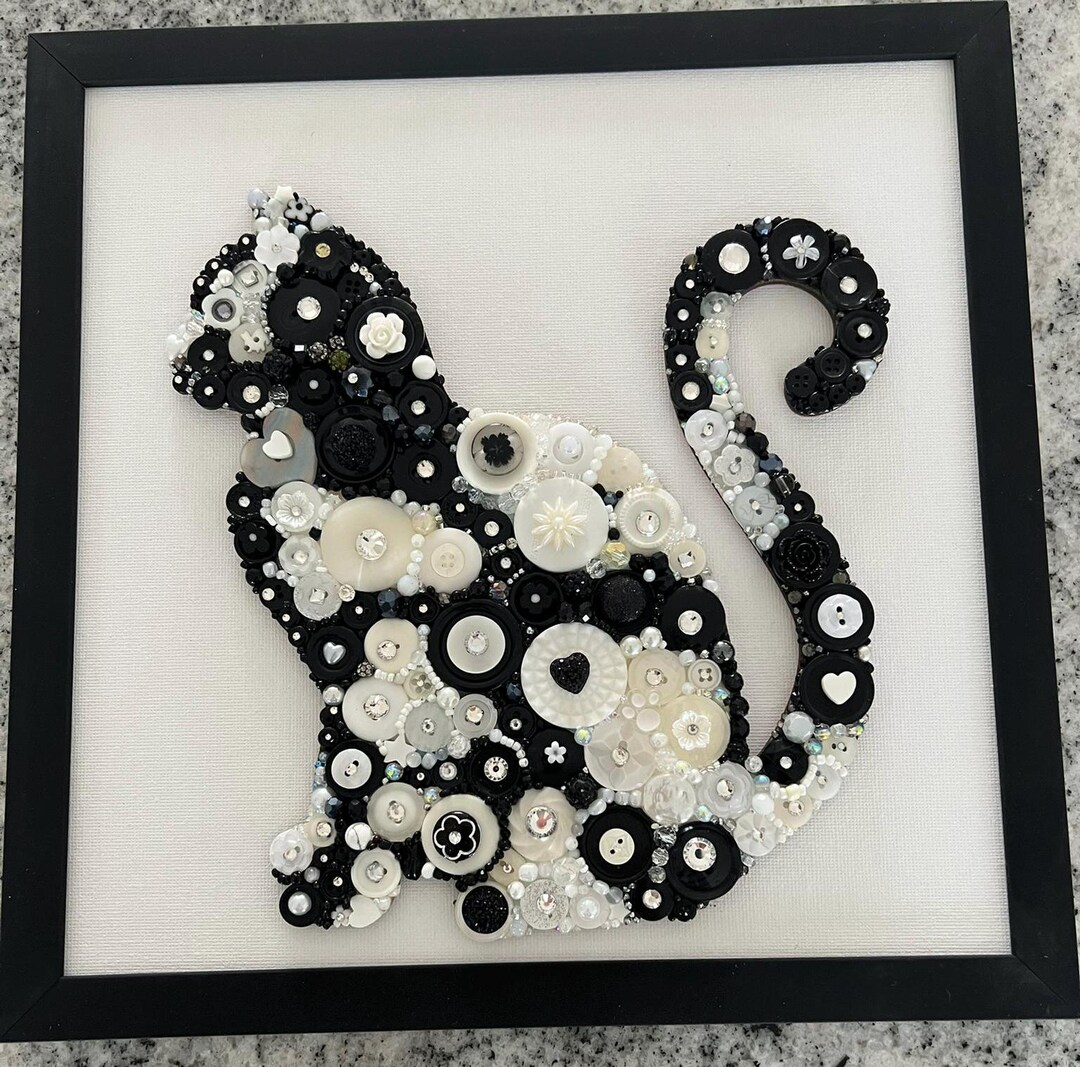 Cat Picture, Button Art, Black & White Cat, Pet Memorial, Gift for ...