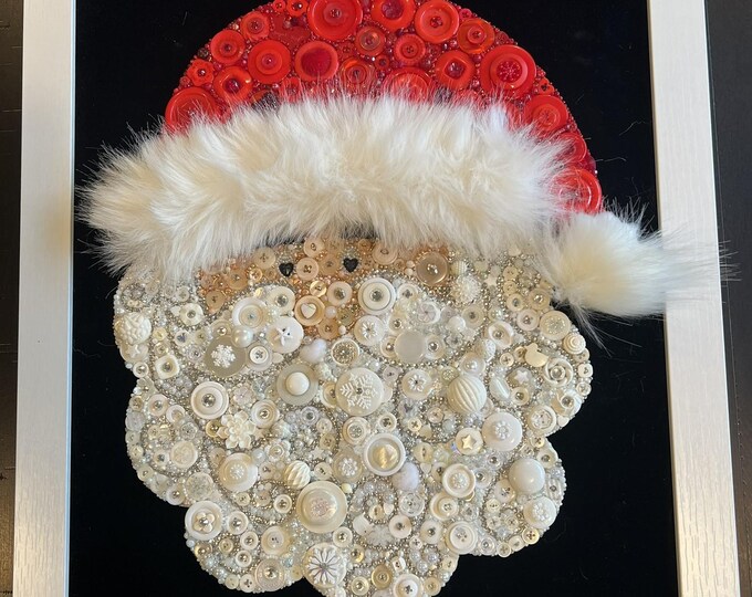 Santa Button Art, Vintage Jewelry, Christmas Decor (22x18") - Etsy