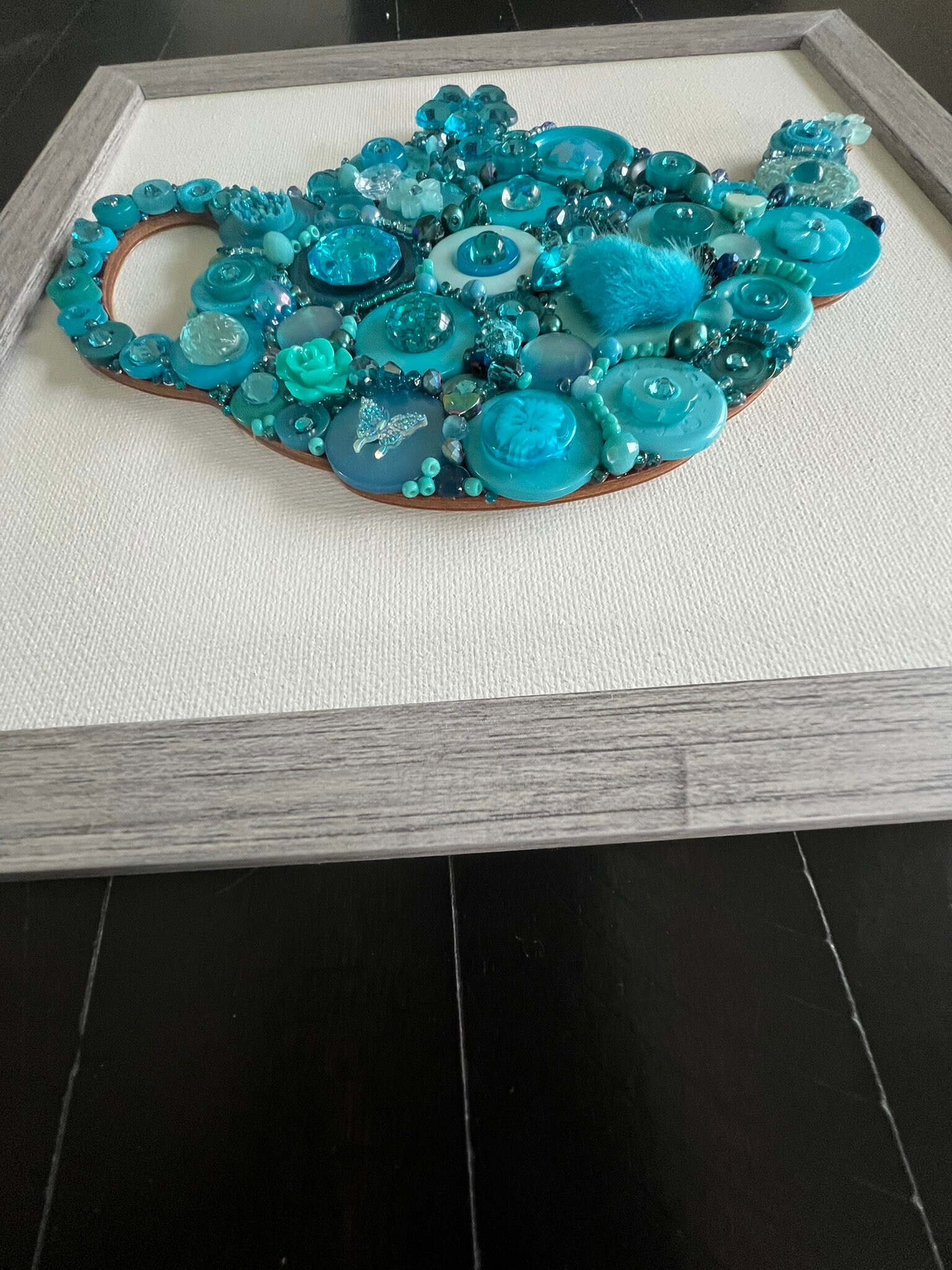 Teapot Button Art, Turquoise Framed Kitchen Decor, Vintage Style - Etsy