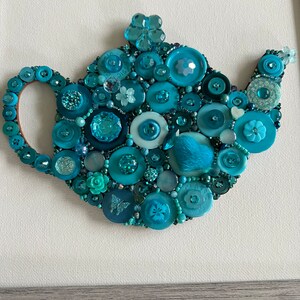 Teapot Button Art, Turquoise Framed Kitchen Decor, Vintage Style - Etsy