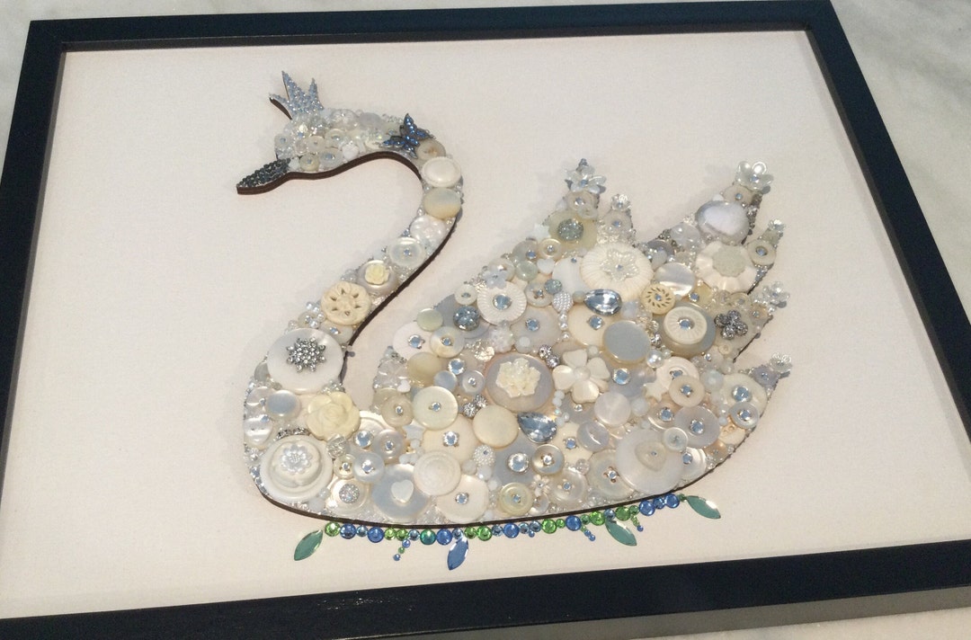 Custom Button Artwork,swan Art, Vintage Buttons,wedding Gift, White ...