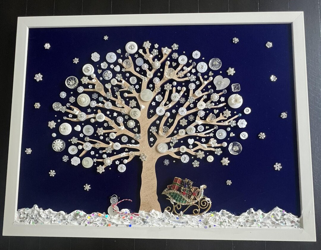 Button Art Winter Tree: Vintage Buttons, Swarovski Rhinestones, Velvet ...