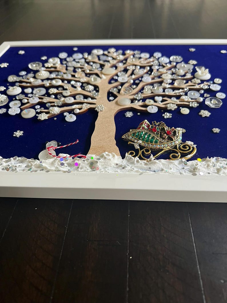 Button Art Winter Tree: Vintage Buttons, Swarovski Rhinestones, Velvet ...