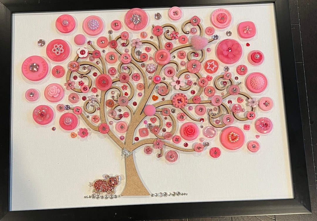 Button Tree, Mothers Day Gift, Girls Room Decor, Pink Decor, Vintage ...