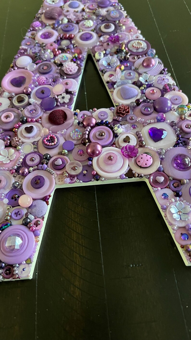 Purple Button Letter Art, Embellished Initial Decor (14x10 In) - Etsy