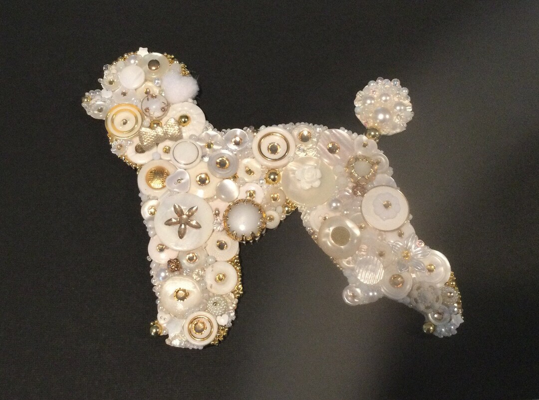 Dog Decor, Poodle, Vintage Buttons, Swarovski Rhinestones,custom Button ...