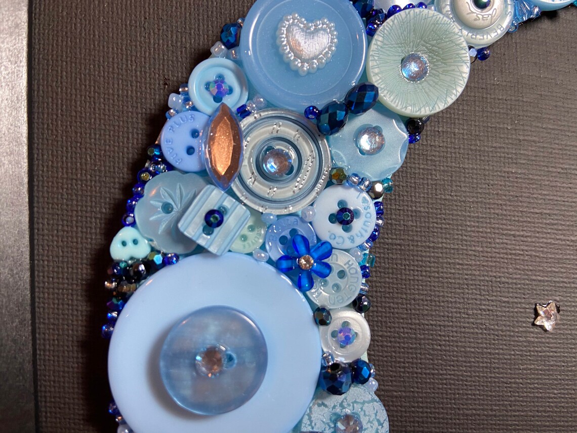 Moon and Stars Art Custom Button Art Celestial Art Blue | Etsy