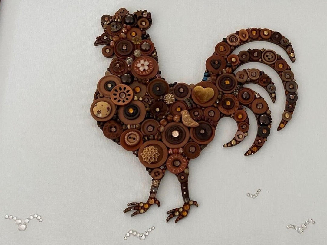Rooster Decor, Custom Button Artwork, Farmhouse Decor, Framed Art ...