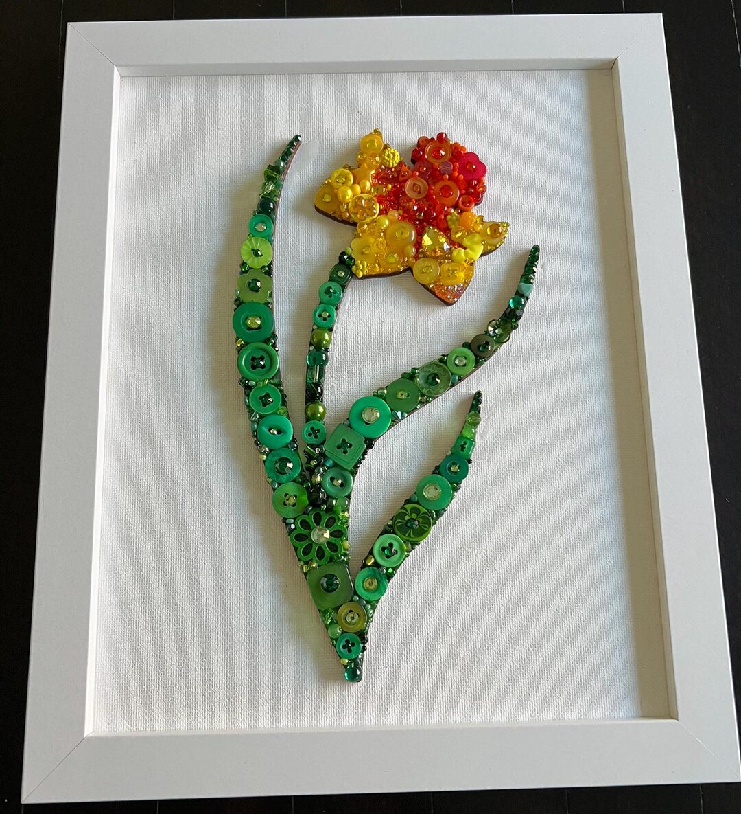 Daffodil Picture, Button Art, Flower Art, Gift for Gardner, Unique Gift ...