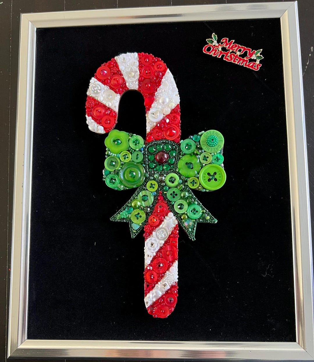 Christmas Decor, Candy Cane, Button Art, Vintage Buttons, Holiday Decor ...