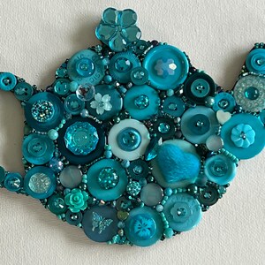 Teapot Button Art, Turquoise Framed Kitchen Decor, Vintage Style - Etsy