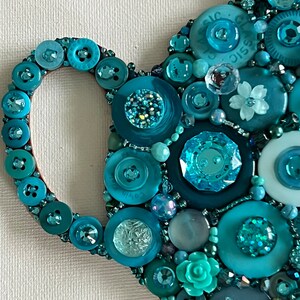 Teapot Button Art, Turquoise Framed Kitchen Decor, Vintage Style - Etsy