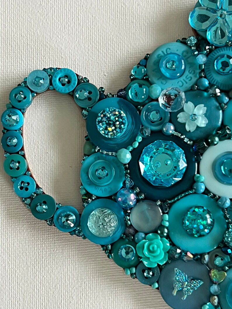 Teapot Button Art, Turquoise Framed Kitchen Decor, Vintage Style - Etsy