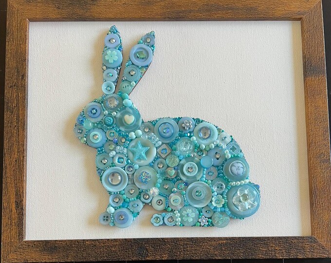 Bunny, Blue Bunny,button Art,vintage Buttons,easter Decor, Spring Decor ...