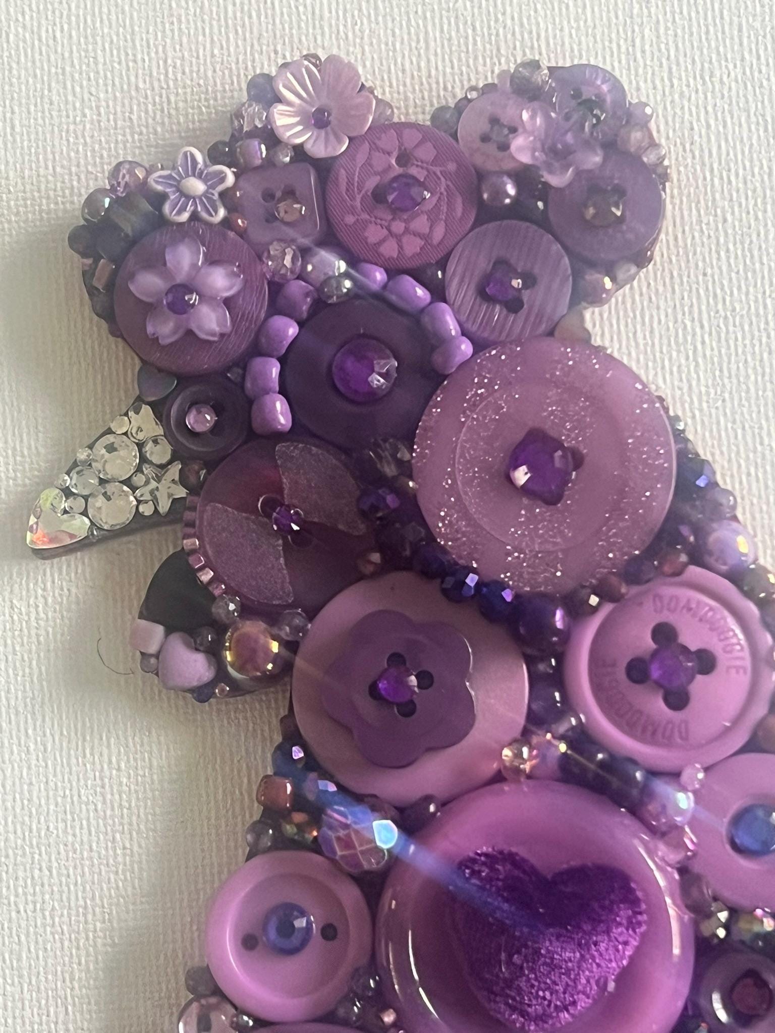 Purple Button Chicken Art, Farmhouse Decor, Vintage Embellishments - Etsy