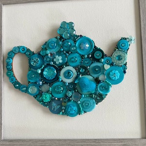 Teapot Button Art, Turquoise Framed Kitchen Decor, Vintage Style - Etsy