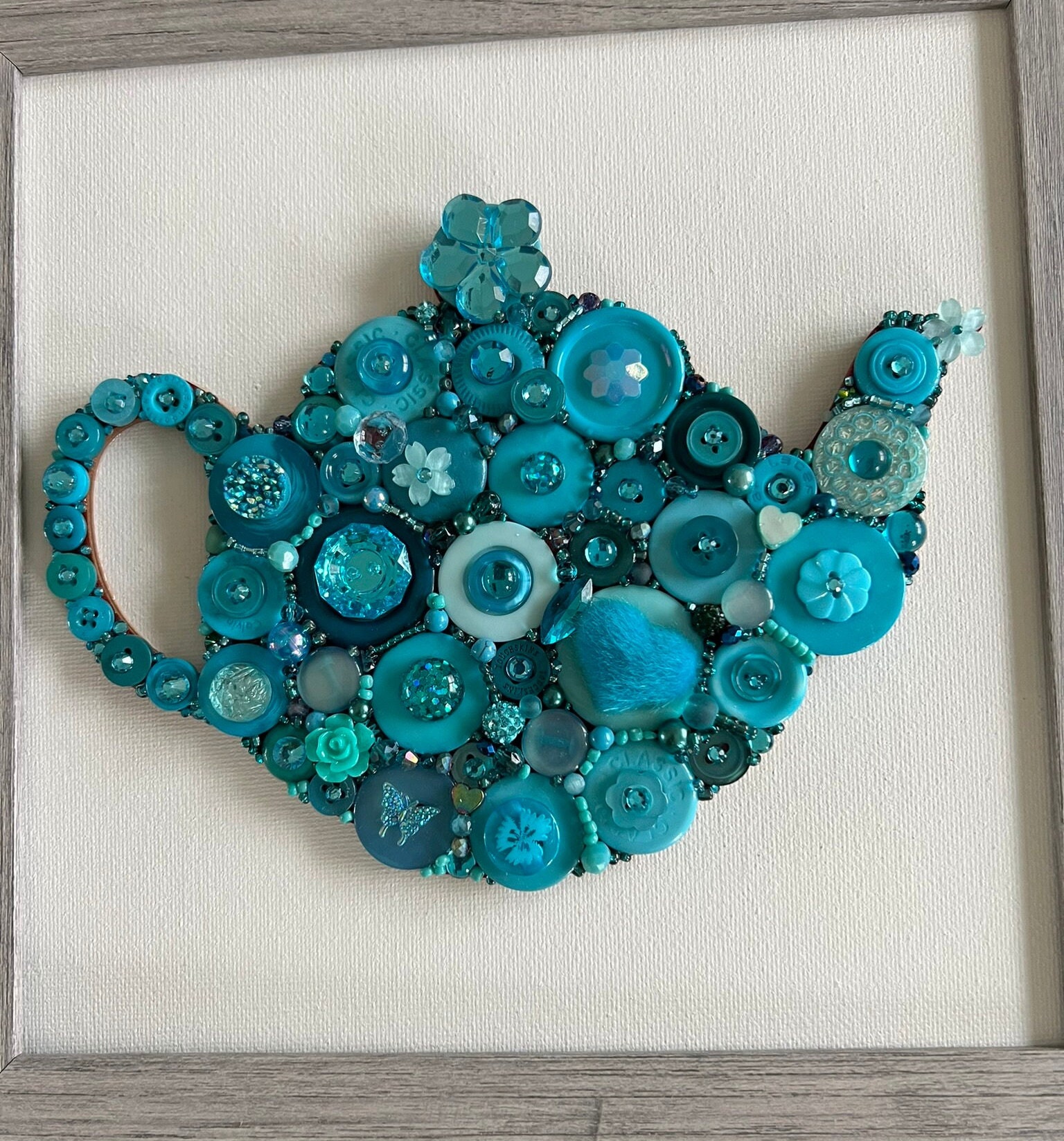 Teapot Button Art, Turquoise Framed Kitchen Decor, Vintage Style - Etsy