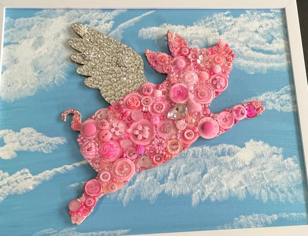 Pink Pig,button Art, When Pigs Fly, Vintage Buttons, Framed Art, Free ...