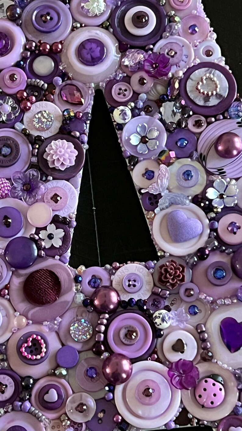 Purple Button Letter Art, Embellished Initial Decor (14x10 In) - Etsy