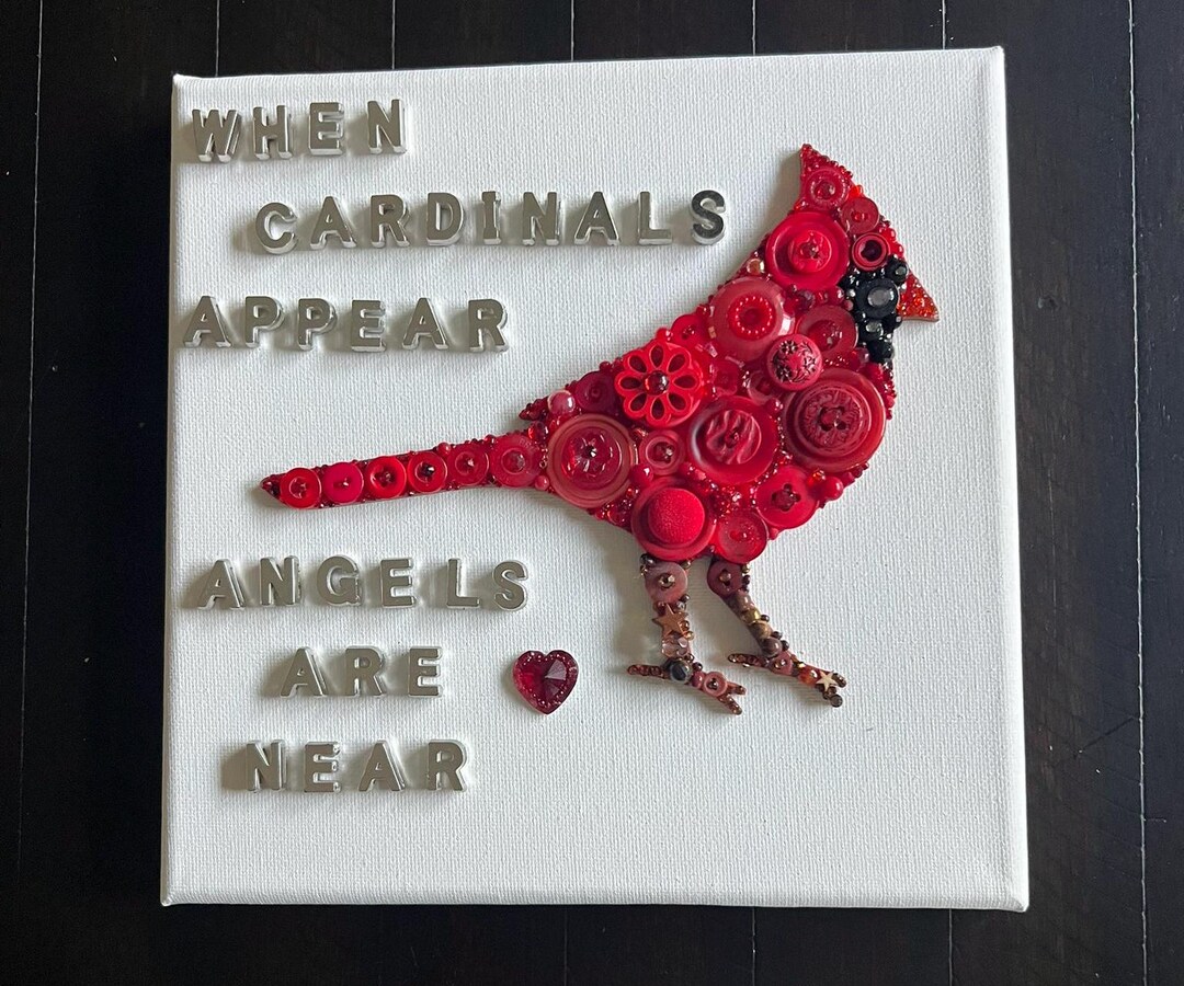 Cardinal Art, Button Art, Memorial Gift, Vintage Buttons, Unique, Gift ...