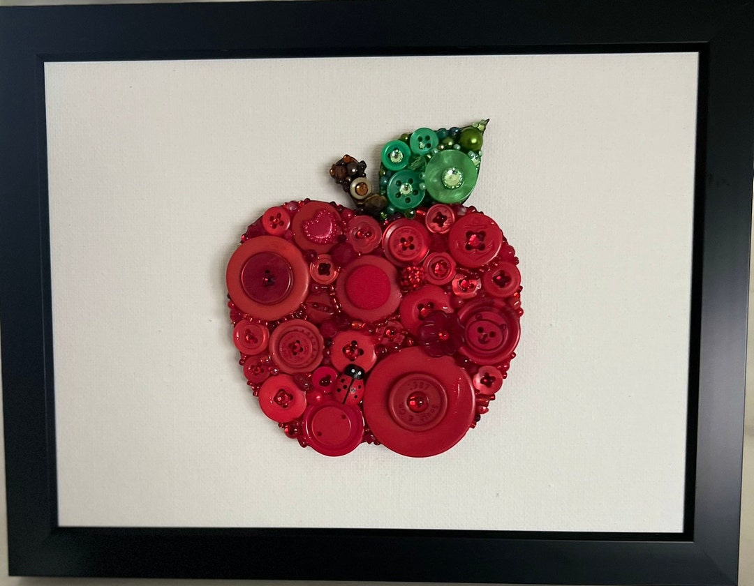 Red Apple Button Art, Vintage Button Decor, Teacher Gift - Etsy